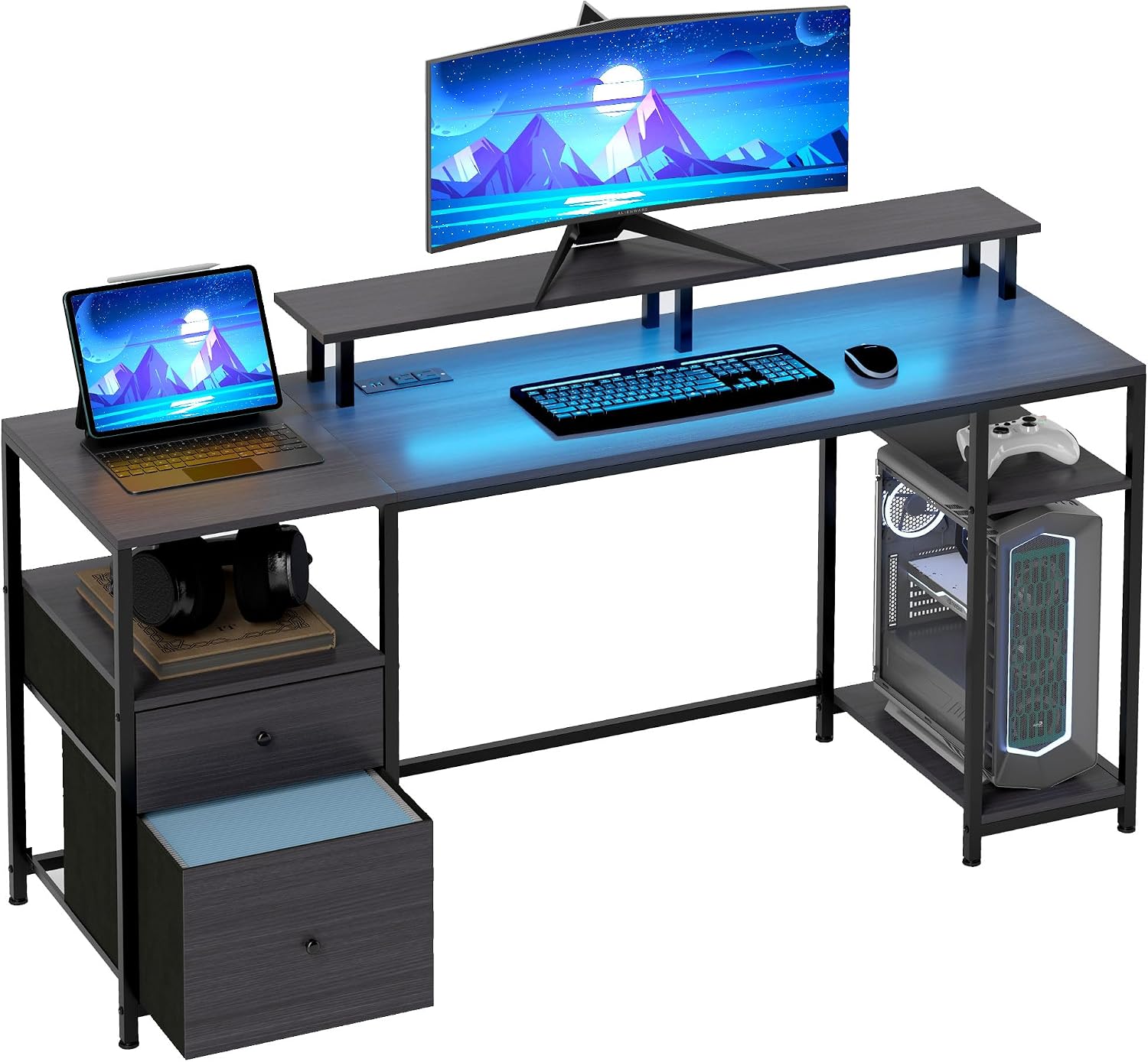 Amazon.com: HOMCOM 61" Computer Desk with LED Lights, Power Outlets ...