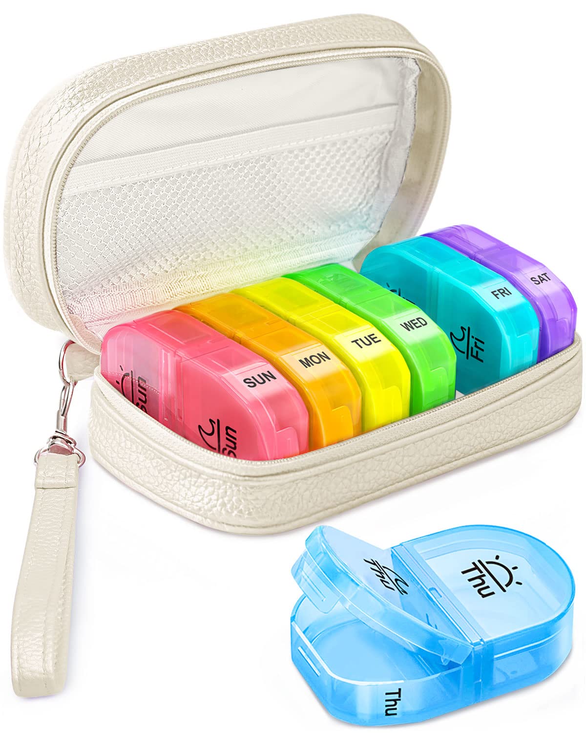 Amazon.com: AMOOS Cute Pill Organizer 2 Times a Day, PU Leather Pill ...