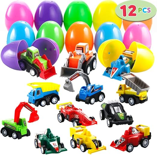 Amazon.com: JOYIN 12 Pcs Filled Easter Eggs with Toy Cars, Colorful ...