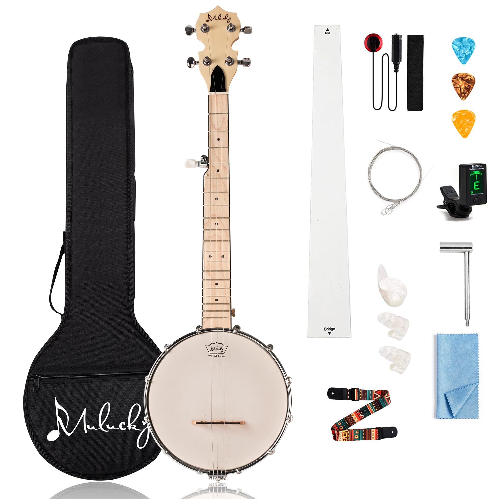 Mulucky 5 String Banjo Mini - 28 Inch Travel Banjo Maple, Closed Solid ...