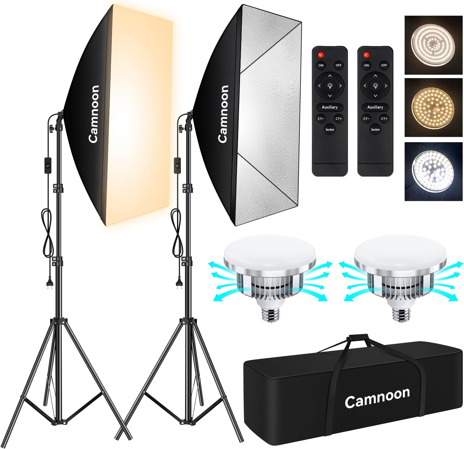 Camnoon Softbox Lighting Kit, Studio Photography Kit with 2x85W 2800K ...