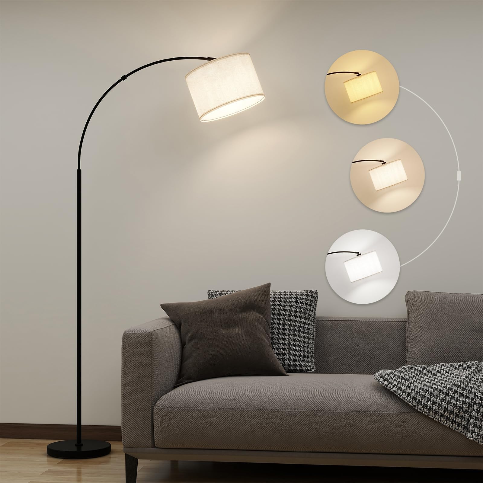 TABEVIO Floor Lamp for Living Room,Arc Floor Lamp and 3 Color ...