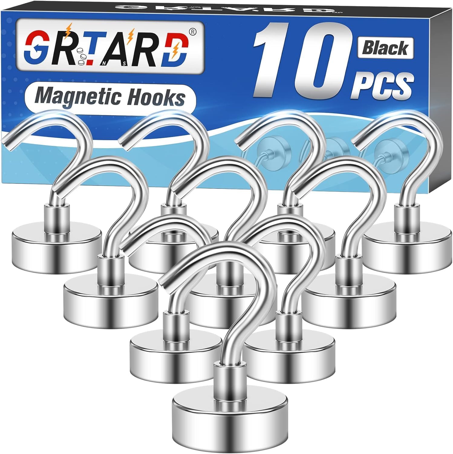 Grtard 10 Pack 25 LBS Magnetic Hooks Heavy Duty, Strong Magnet Hooks ...