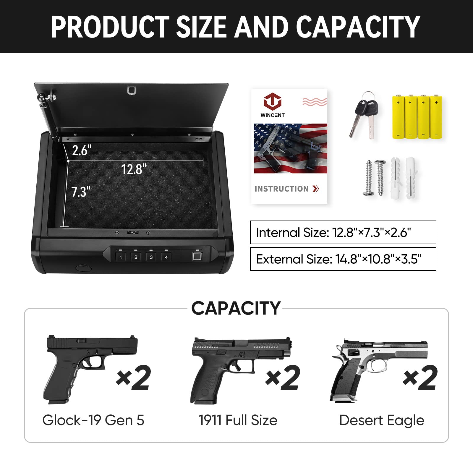 WINCENT Biometric Gun Safe, Quick Access Gun Safes for Pistols with ...
