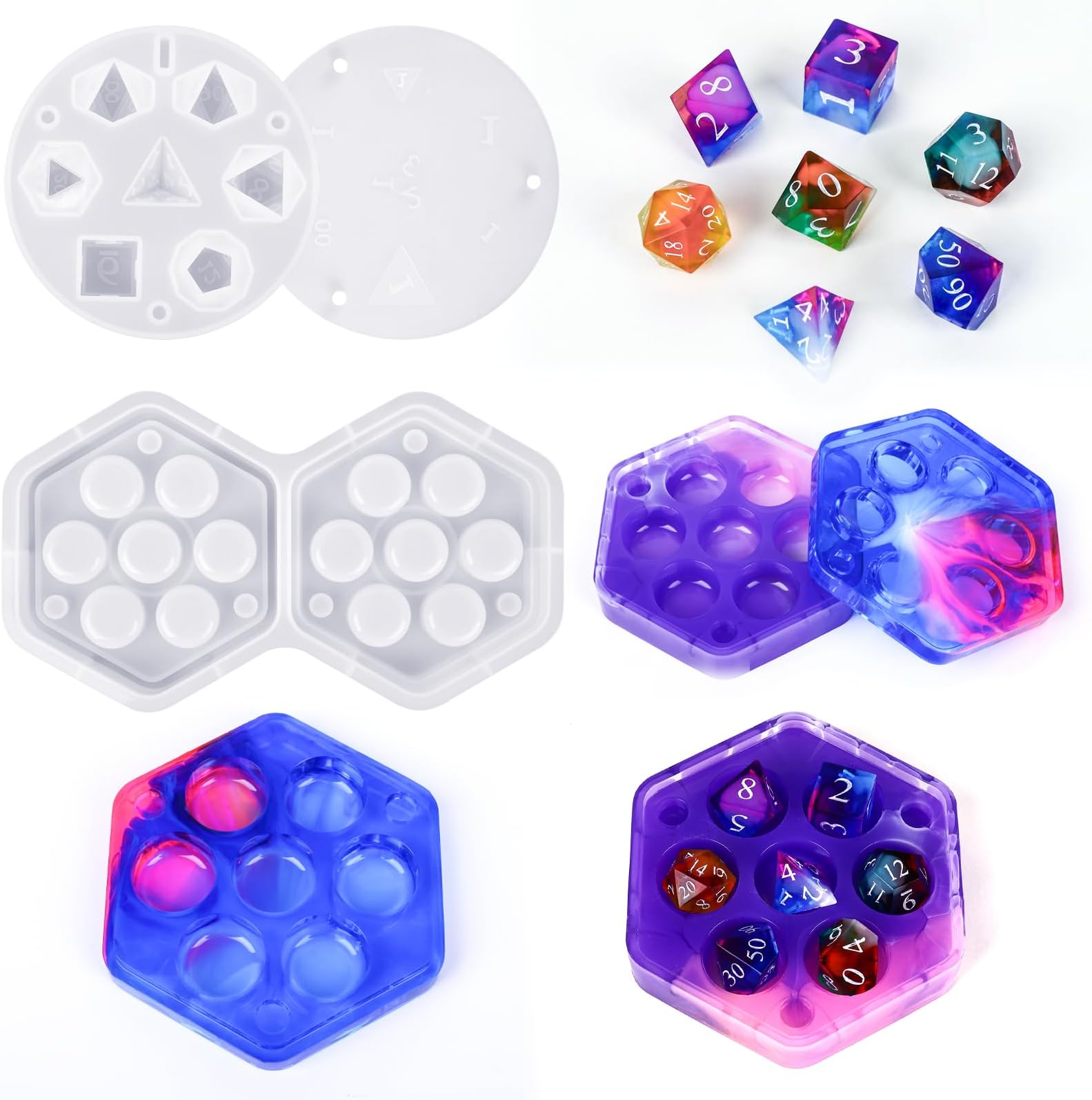Amazon.com: Szecl 7 Shapes Dice Molds Polyhedral Dice Molds for Resin ...