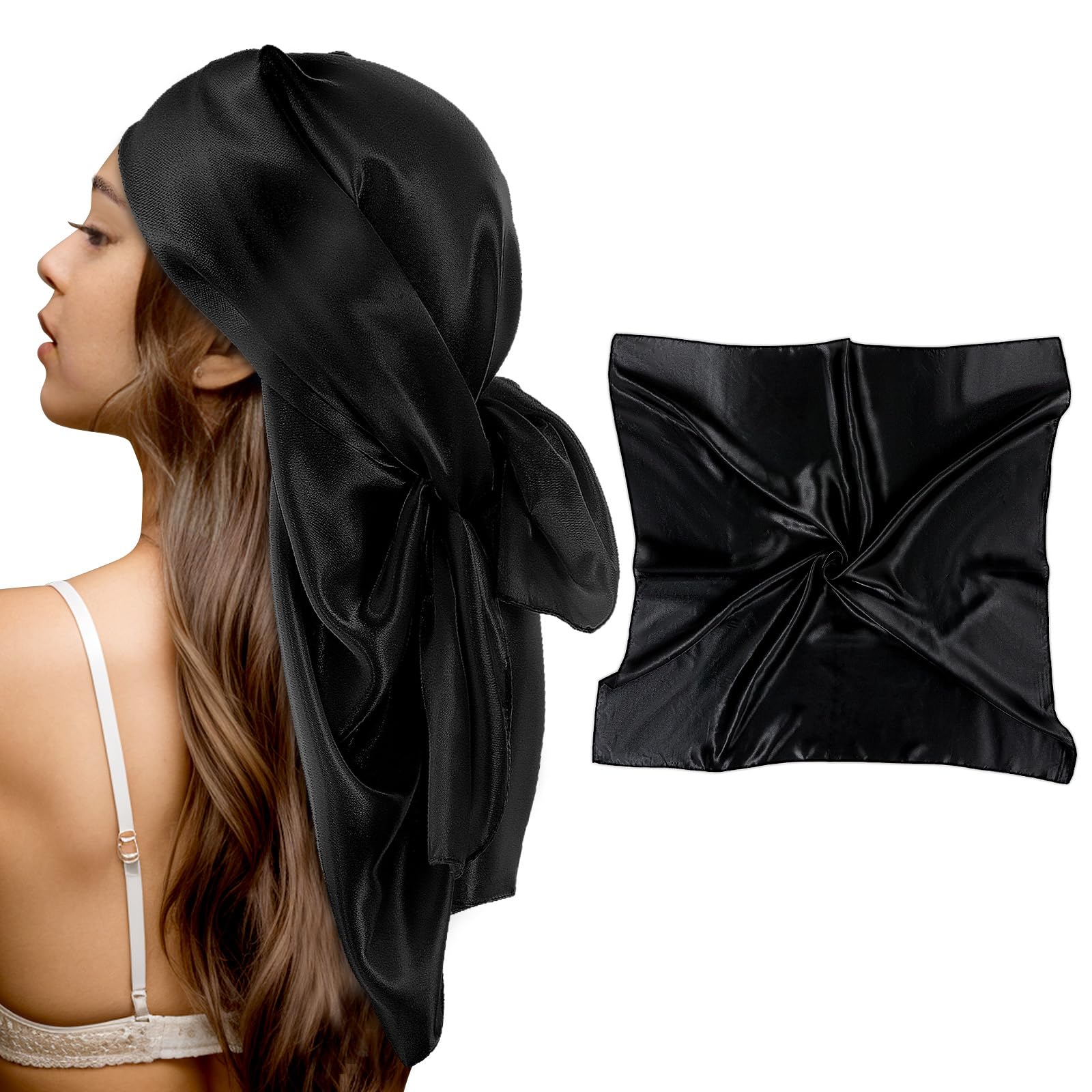 COMNICO 35" Large Square Satin Head Scarves, Silk Like Hair Scarf ...