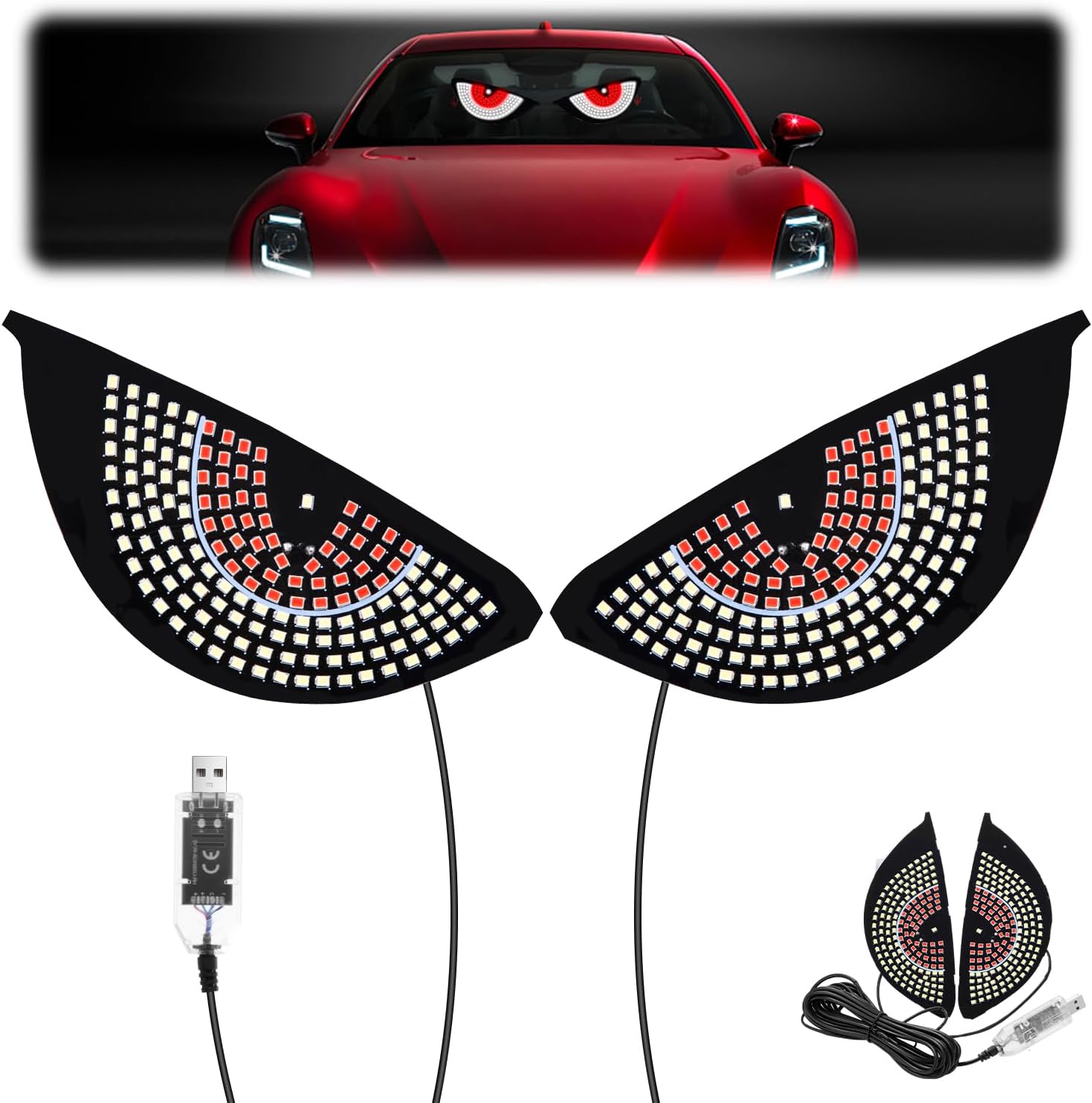 2 Pcs Devil Eyes Light for Cars, USB LED Devil Eyes Dynamic Evil Eyes Lights Smart Colorful Eye ...