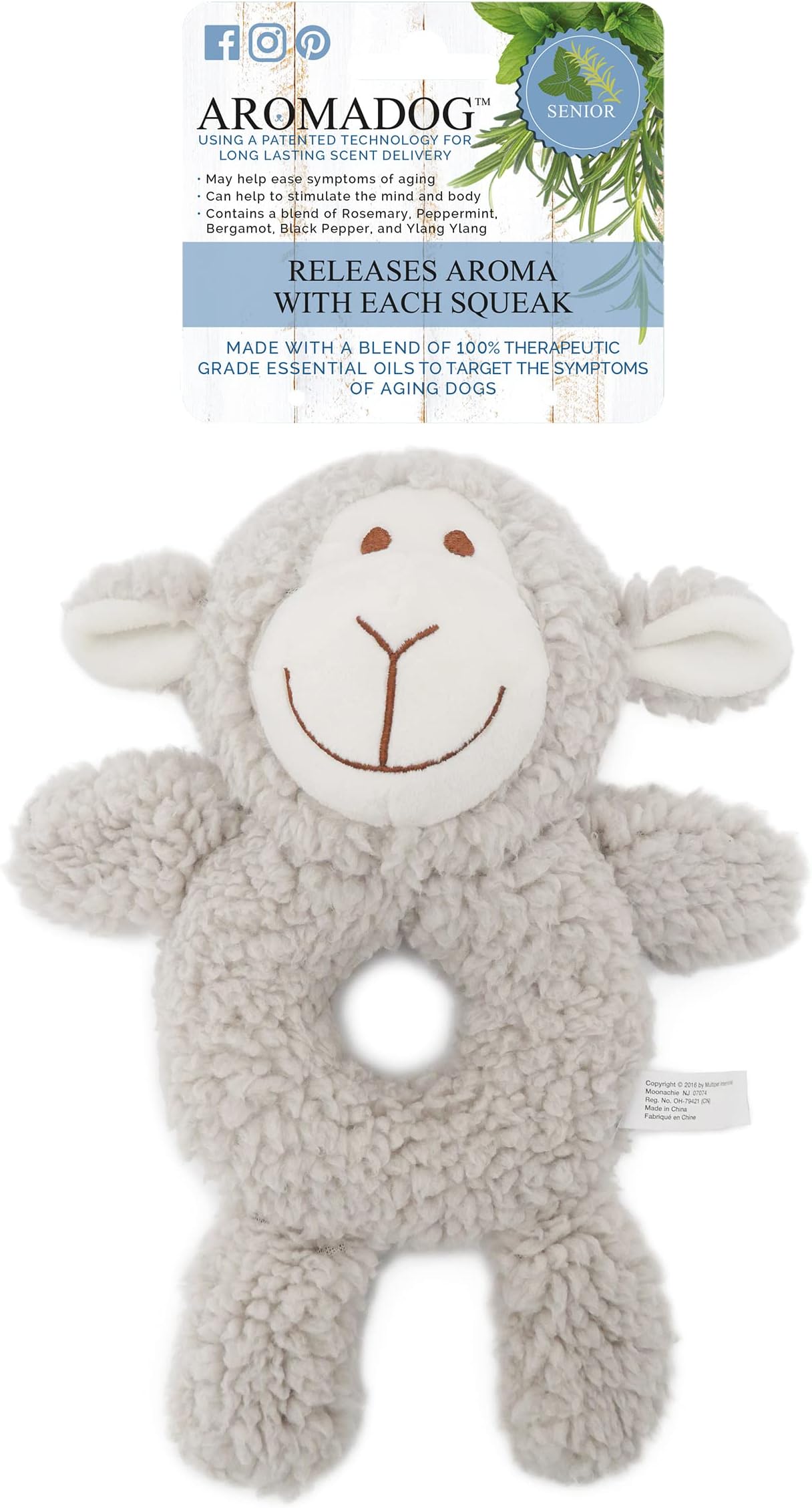 AROMADOG Senior Fleece Ring Body Calming Dog Toy, Made With a Blend of ...