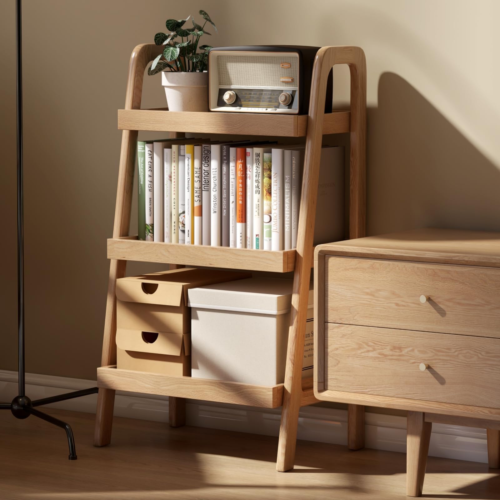 Amazon.com: Wayshome 100% Solid Oak 3 Tier Ladder Shelf for Saving ...