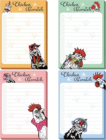 Amazon.com : 4 Pads Chicken Sticky Notes 4" x 6" Funny Animal Sticky to ...