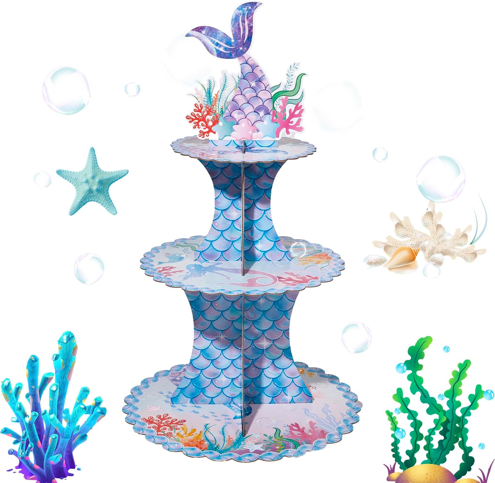 Amazon.com: Mermaid Cupcake Stand, Under The Sea Mermaid Themed Party ...