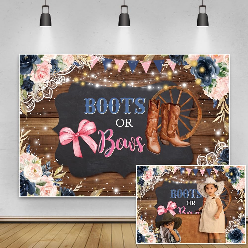 Amazon.com : TTQYFNM 7x5ft Boots or Bows Gender Reveal Backdrop Rustic ...