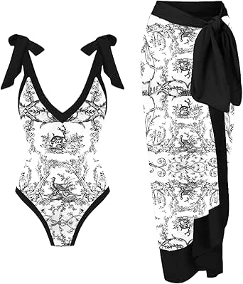 Women's Beach Swimsuit Tropical Ruffle Bikini Swimsuit with Cover Up ...