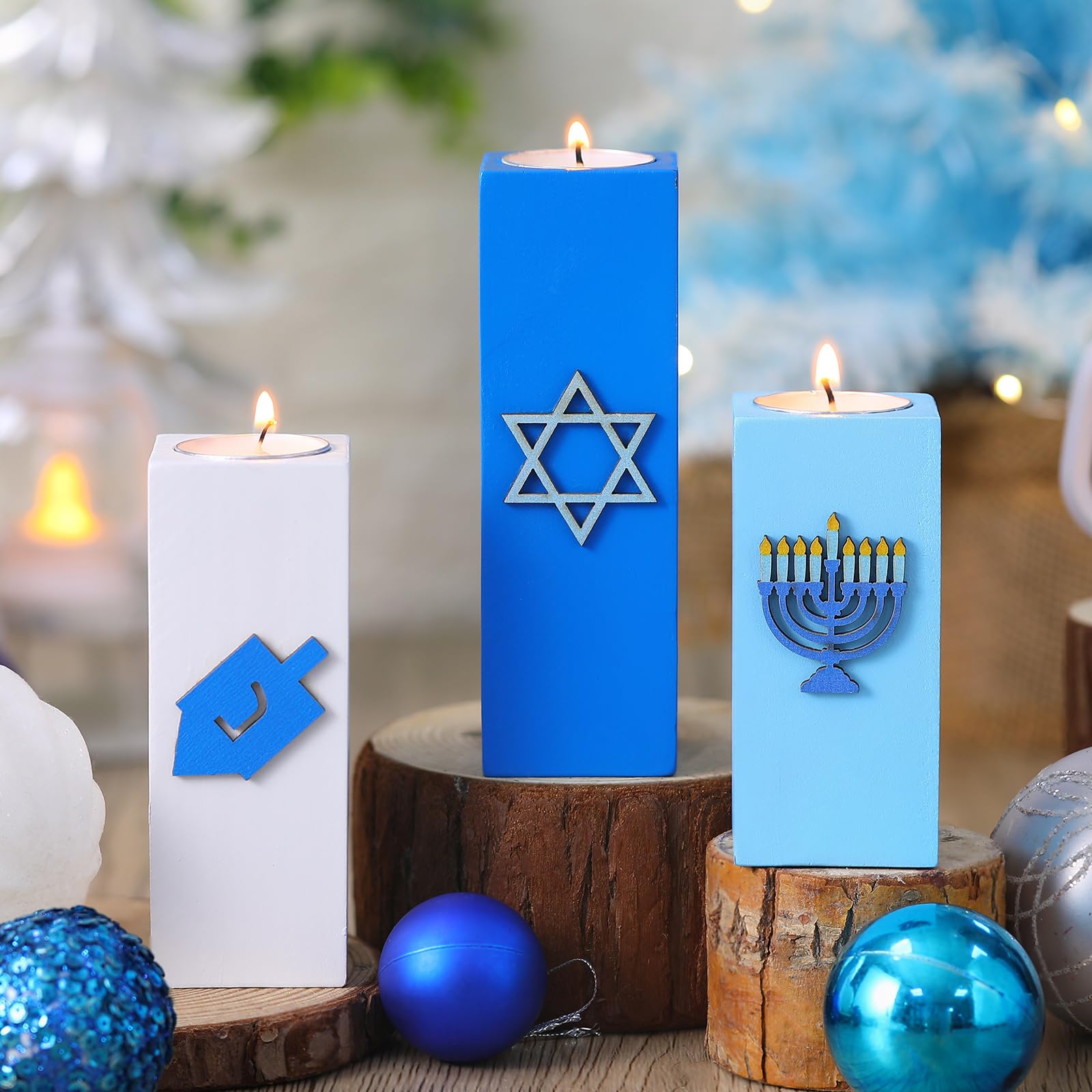 Snapklik.com : Hanukkah Menorah Tealight Candle Holder Set Of 3 ...