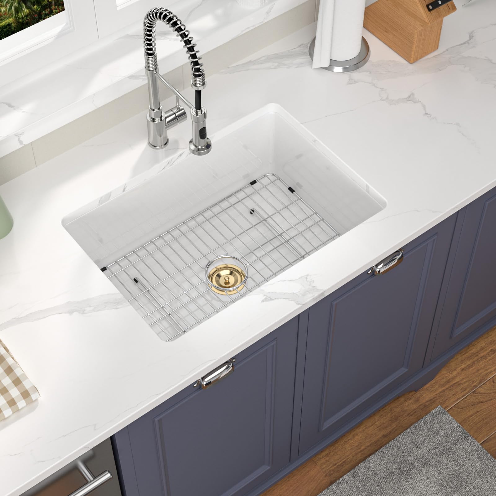 Snapklik.com : White Undermount Kitchen Sink 27 Inch Fireclay Porcelain ...