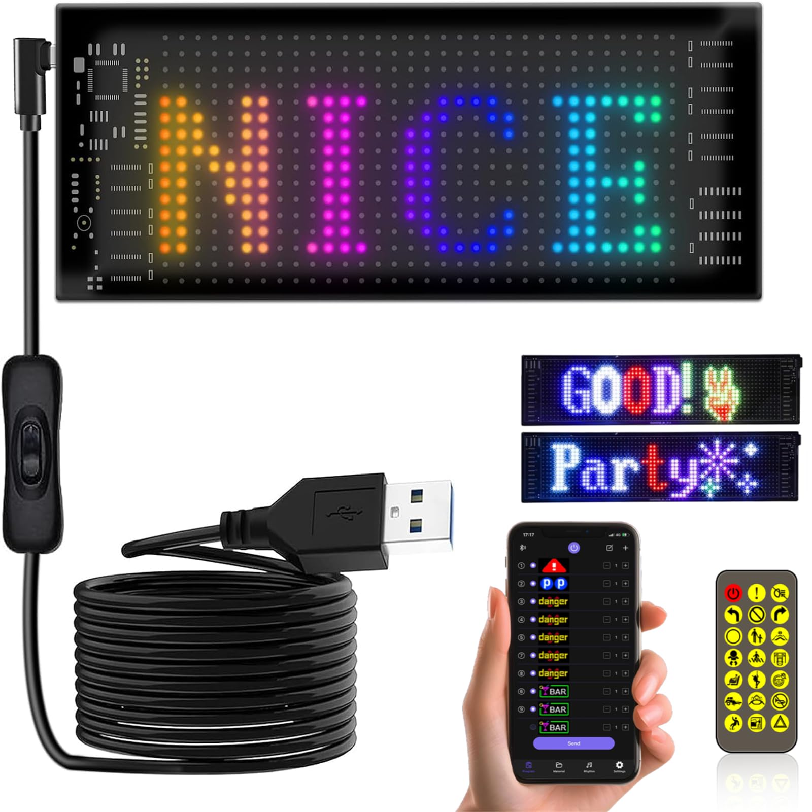 Amazon.com : Programmable Car Led Sign, 7"x3" Flexible Scrolling Bright ...