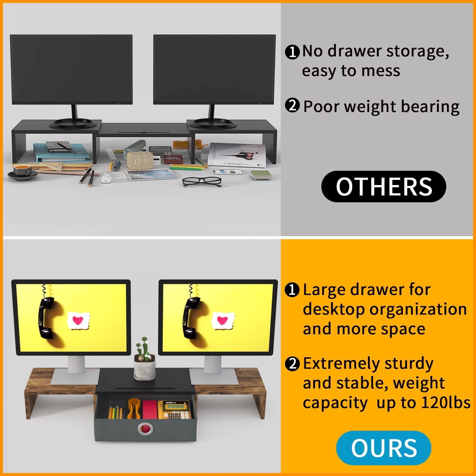Buy WESTREE Triple Monitor Stand Riser with Drawer -Computer Monitor ...