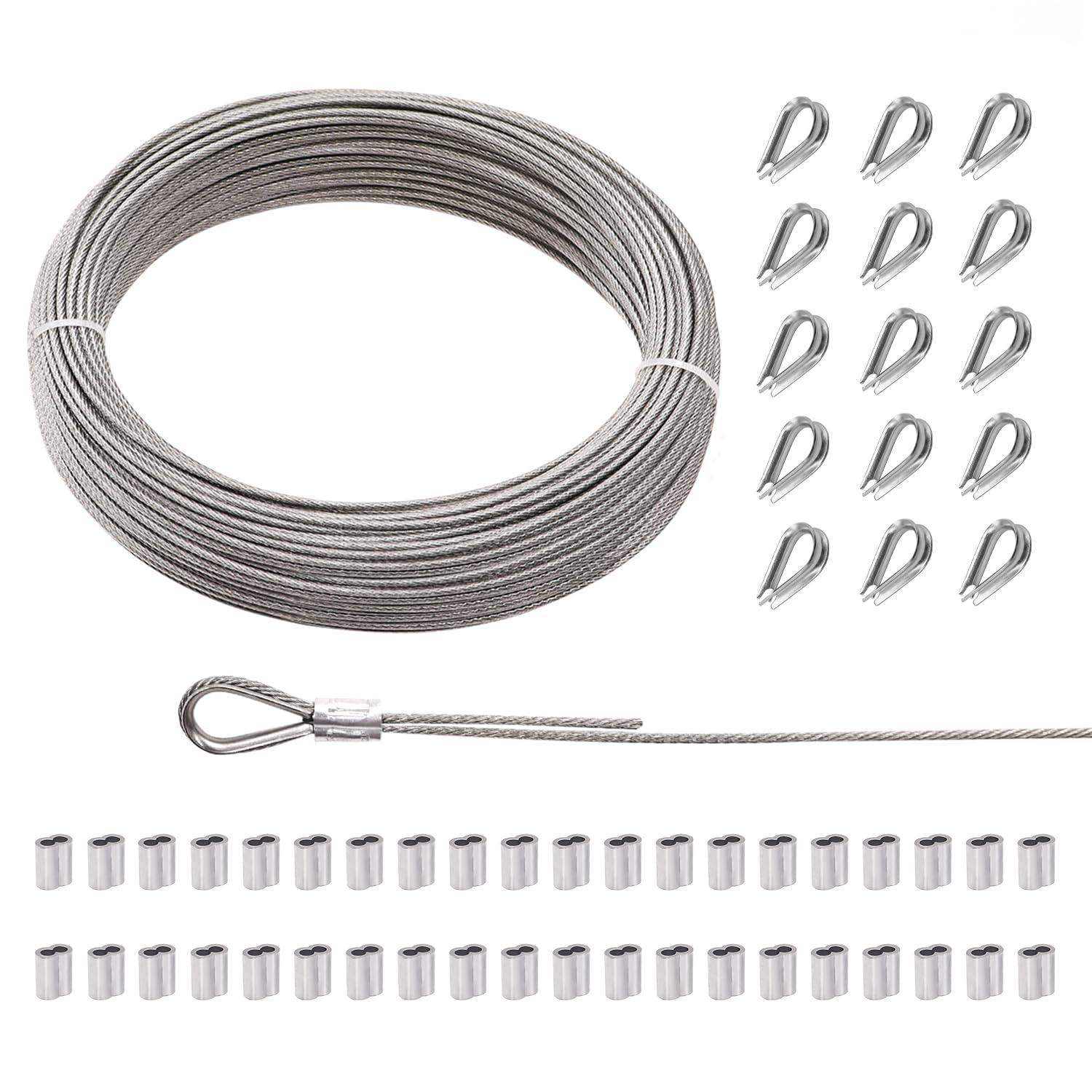 mankk 130ft Cable Wire Rope 1/16" Wire Rope and 1/16" Stainless Steel ...