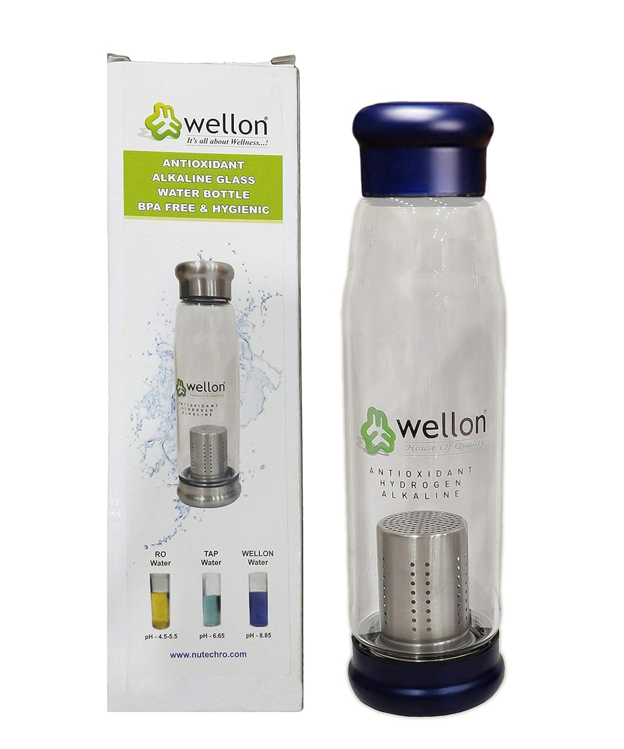 WELLON ANTIOXIDANT ALKALINE High Borosilicate Glass Water Bottle And ...