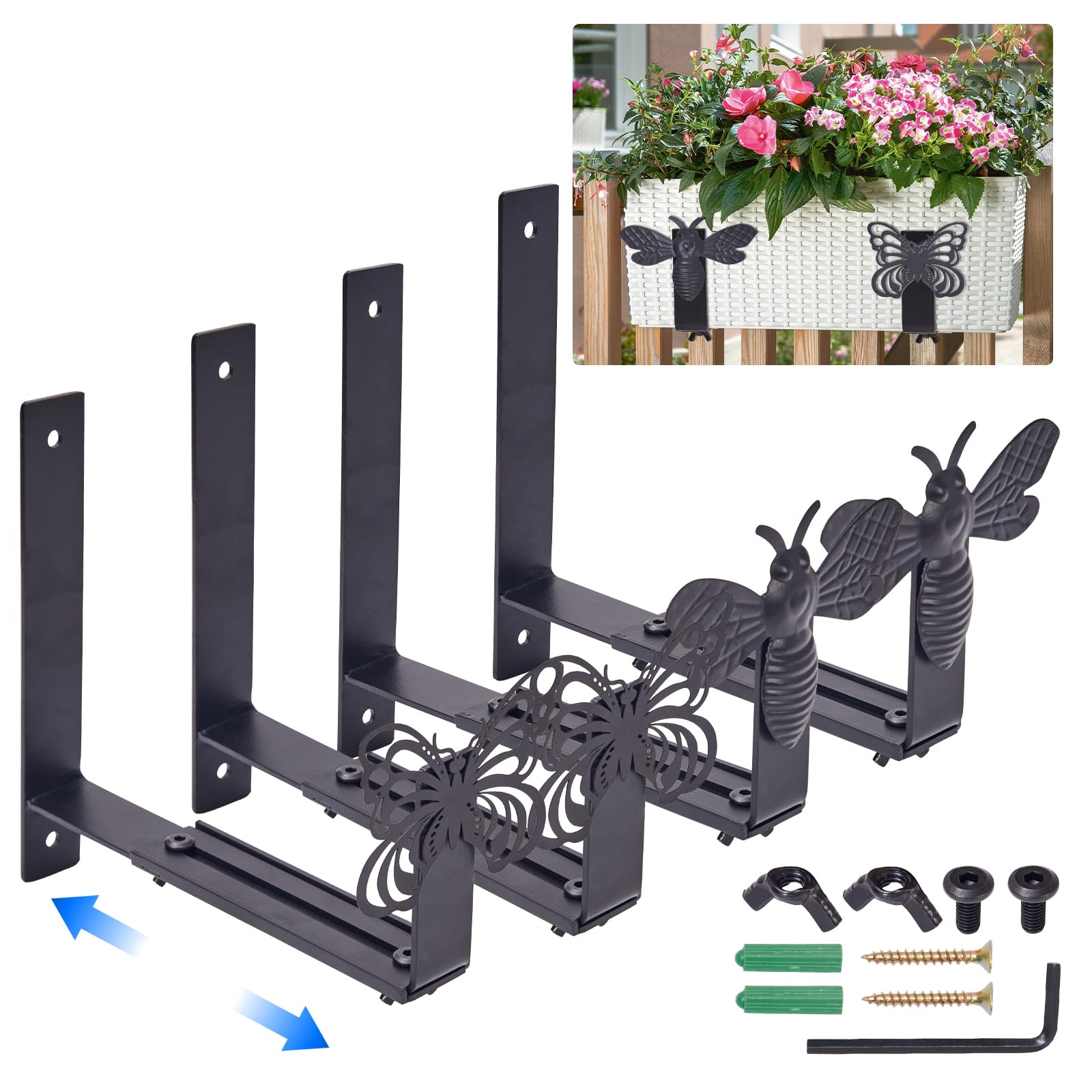JINIHFW Window Box Brackets, Adjustable Planter Box Brackets,Flower Box ...