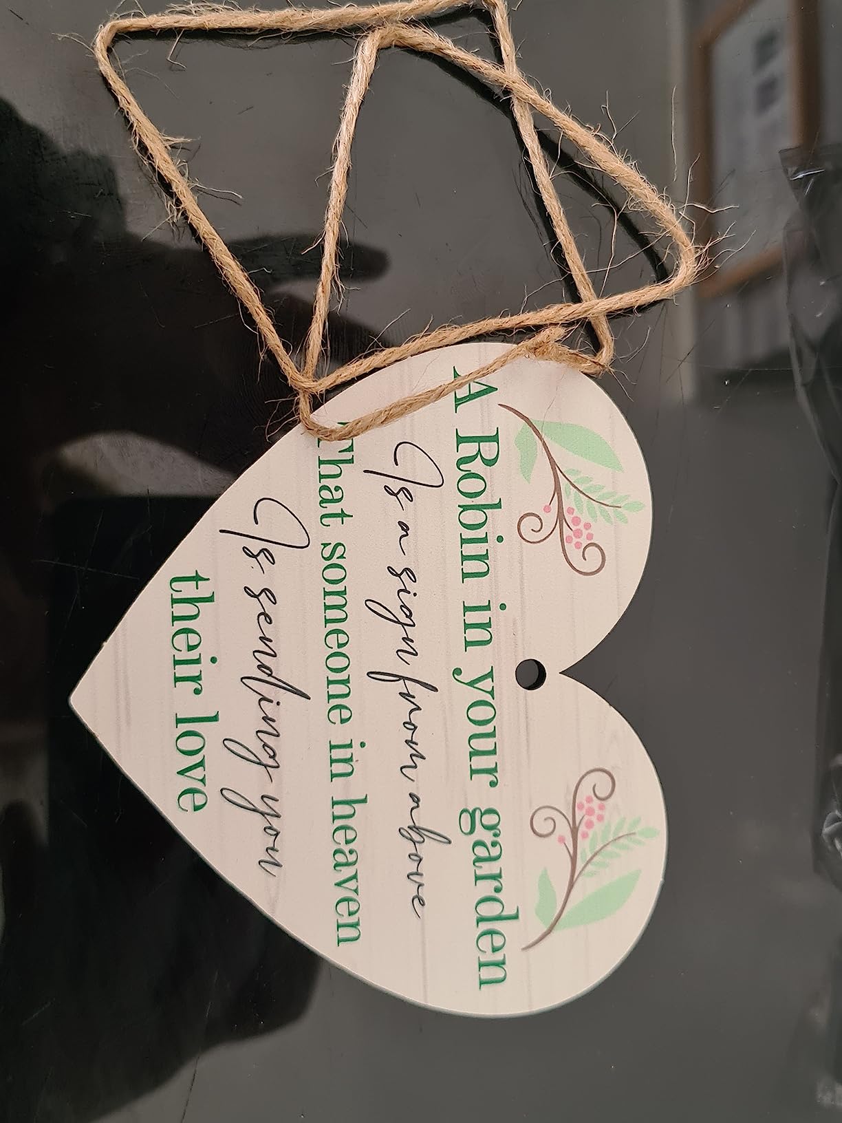 Robin Memorial Garden Grave Hanging Heart Wooden Heart Memorial Plaque ...