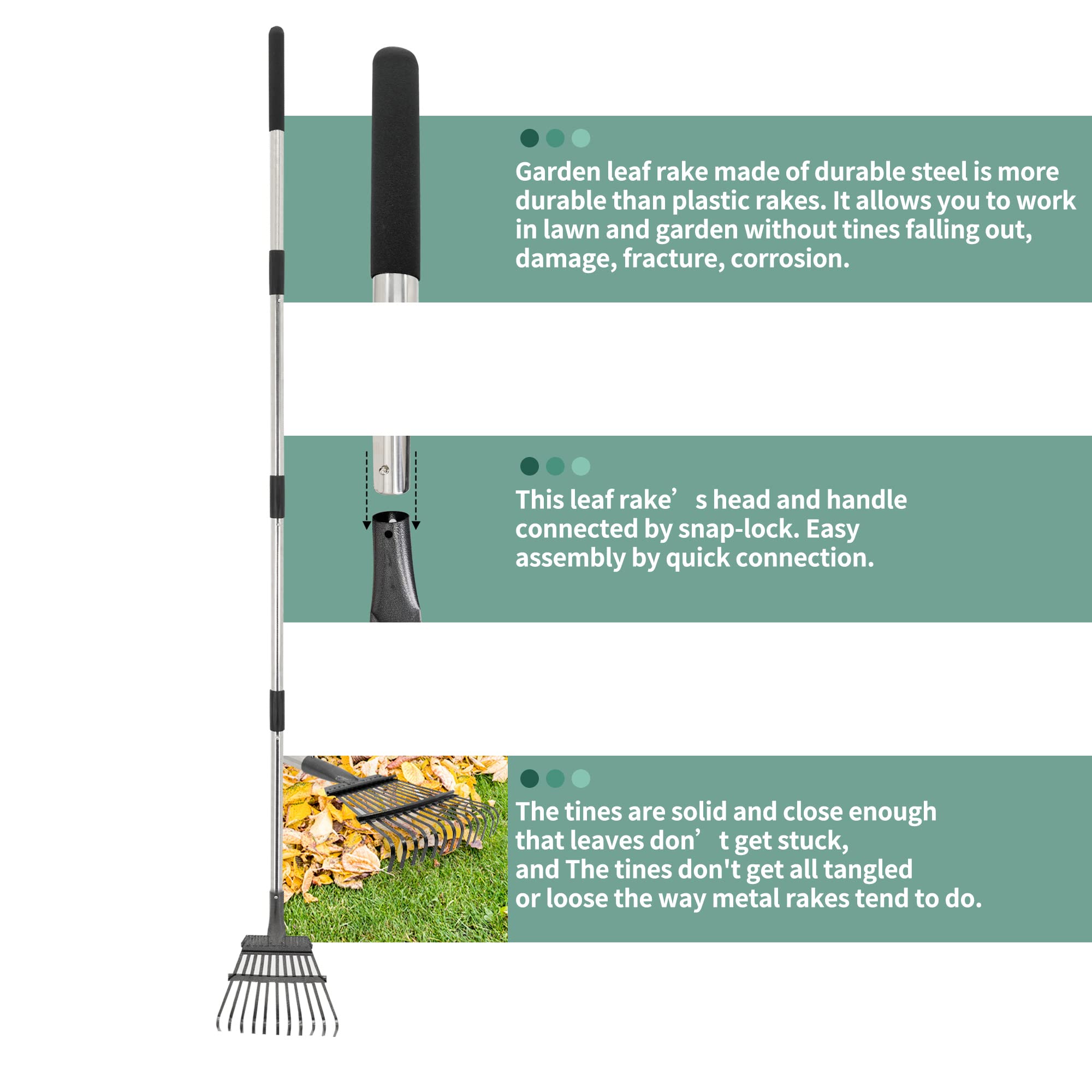 Snapklik.com : TONAHUTU 65 Inch Long Garden Leaf Rake, 8.5" Wide Small ...