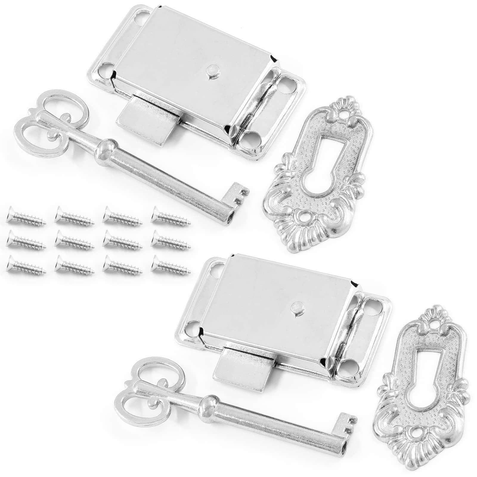 Kyuionty 2 Sets Skeleton Key Lock Decorative Antique White Nickel ...