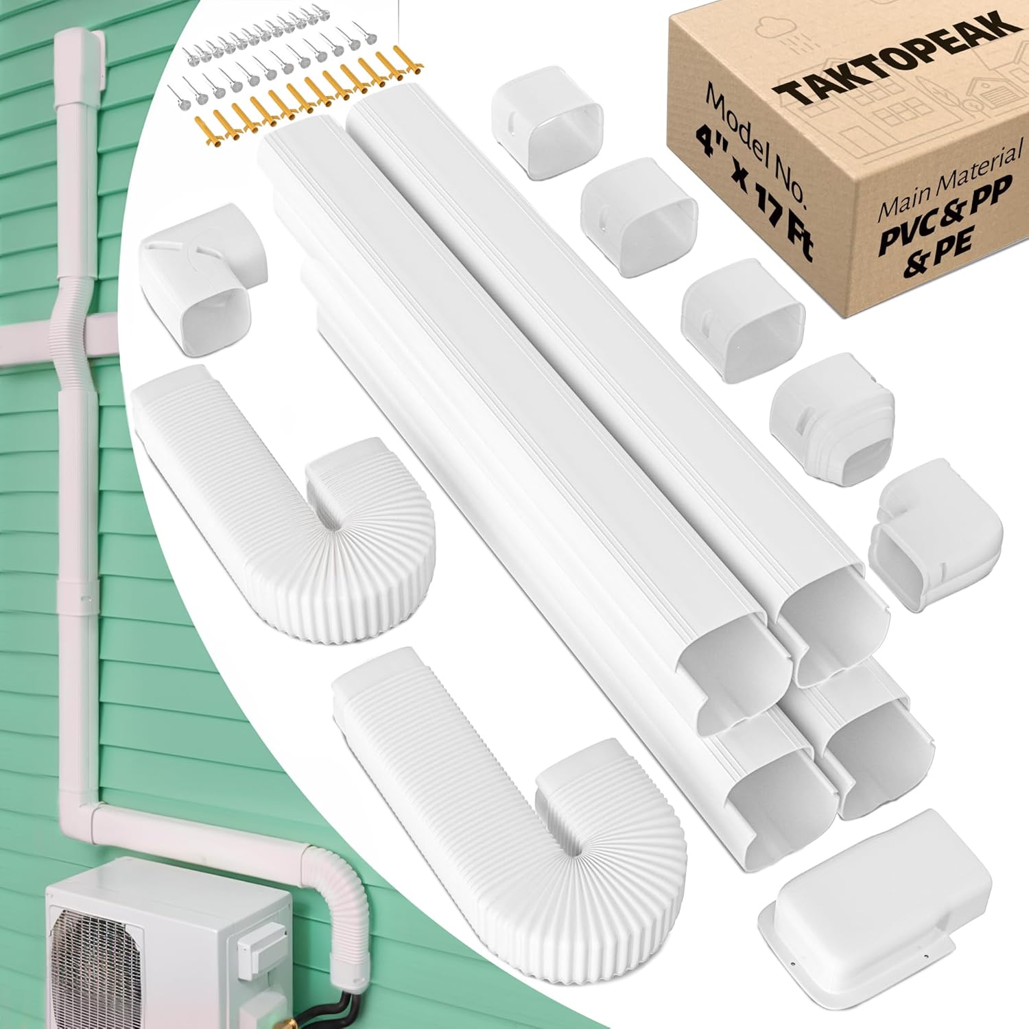 Amazon.com: TAKTOPEAK 4'' 17 Ft Mini-split Line Set Covers, Line Hide ...