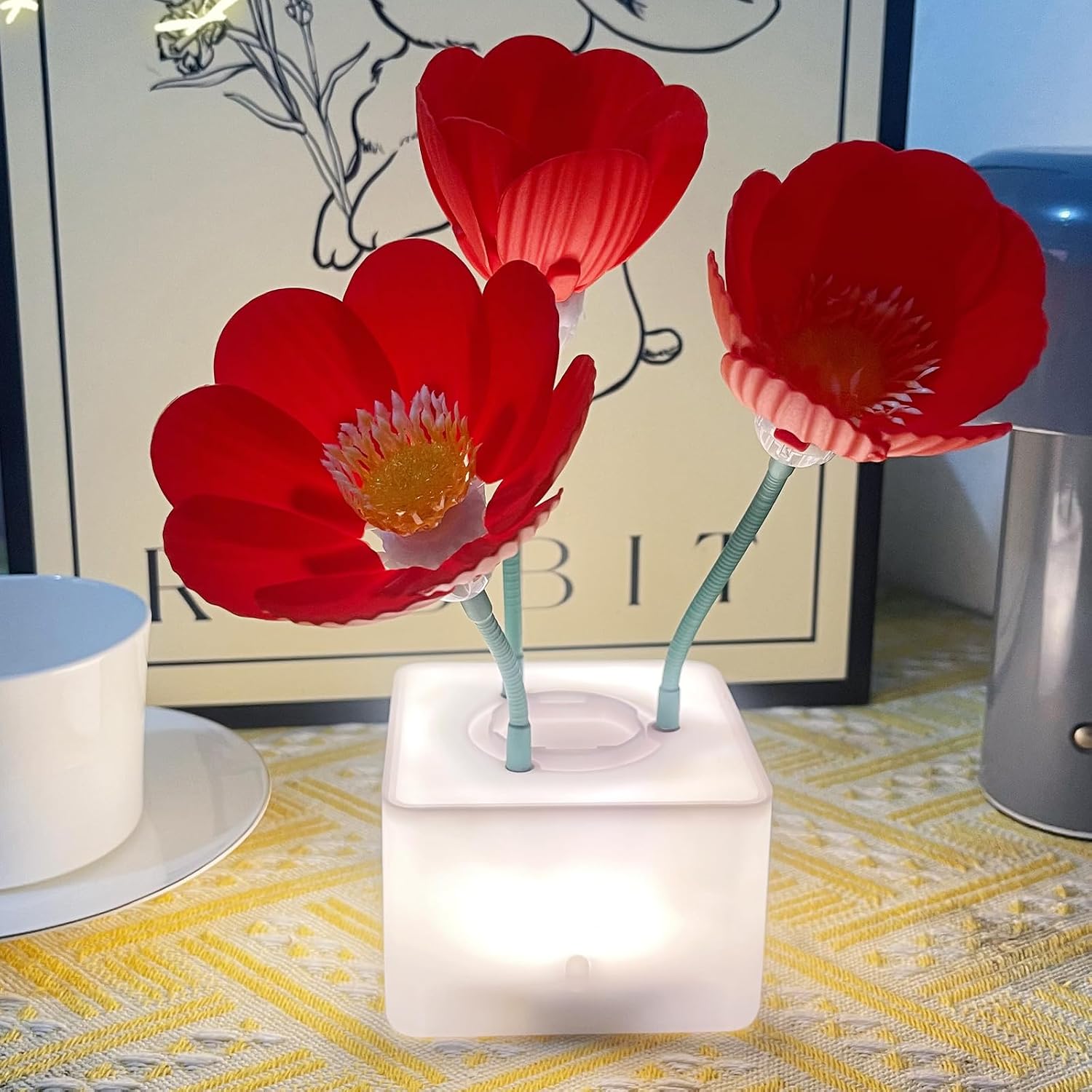 AVEKI Small Flower Lamp, Automatic Flowering Corn Poppy Red Desk Lamp ...