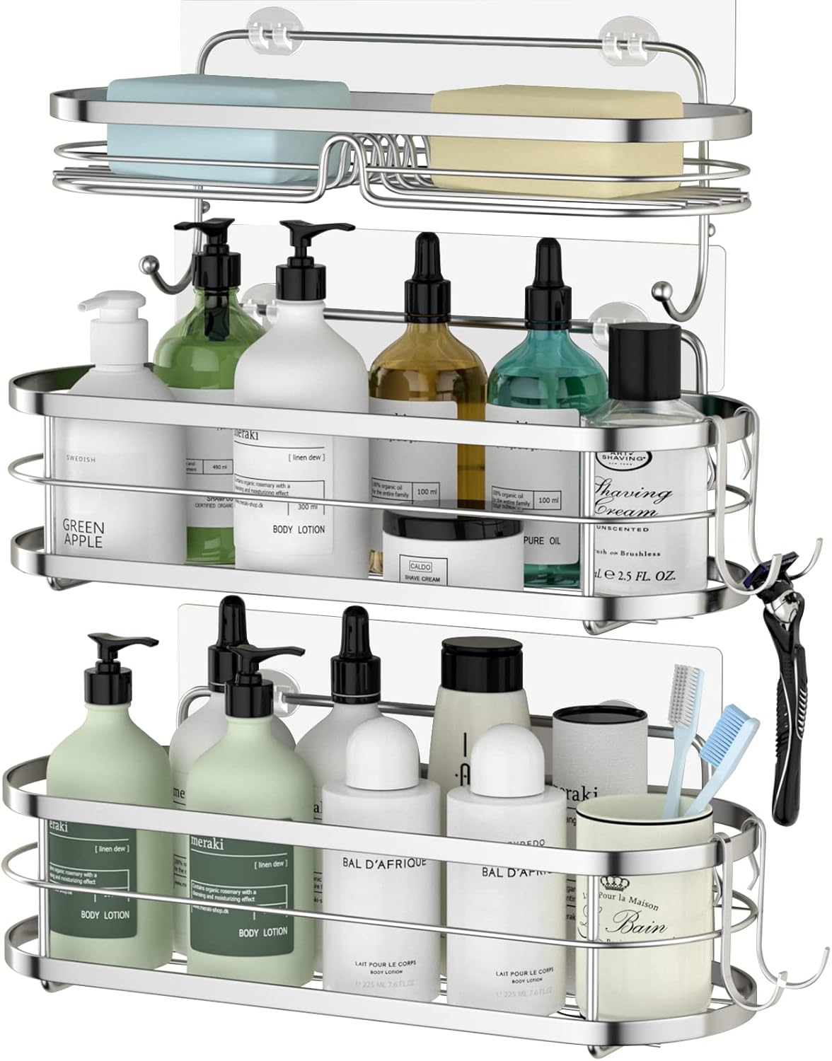 Amazon.com: STEUGO Shower Caddy,3 Pack Stainless Steel Shower Organizer ...
