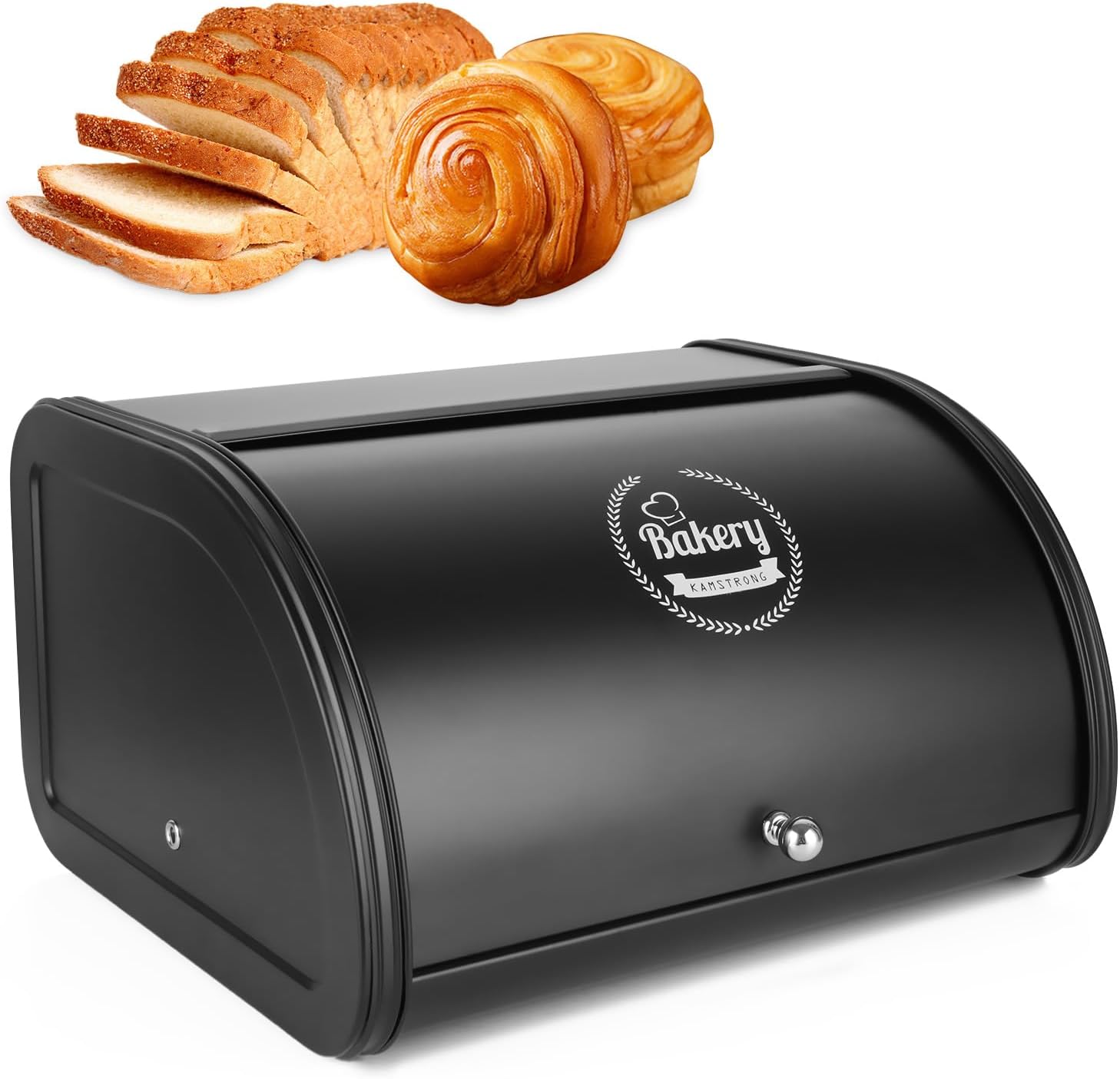 Amazon.com: LOYORTY Black Breadbox with Roll Up Lid, Roll Top Bread Box ...