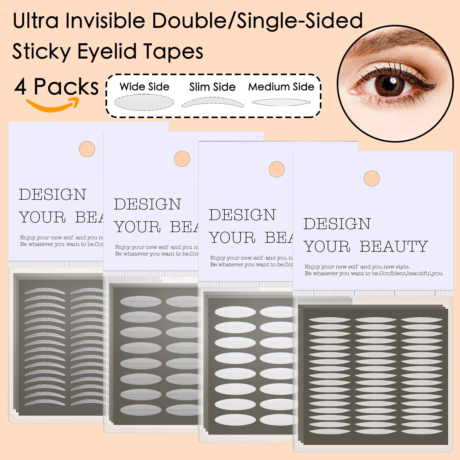 4 Pack 960pcs Natural Invisible Single Double Side Eyelid Tapes ...