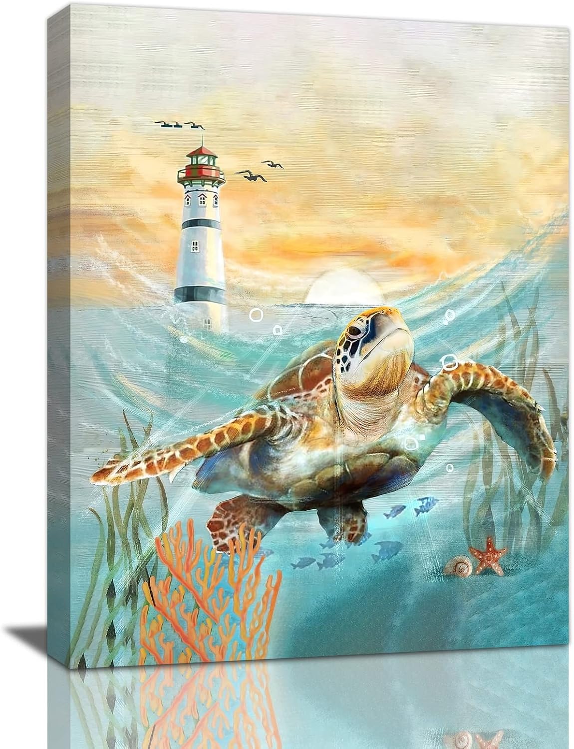 Amazon.com: citari Sea Turtle Lighthouse Wall Art Nautical Ocean Canvas ...