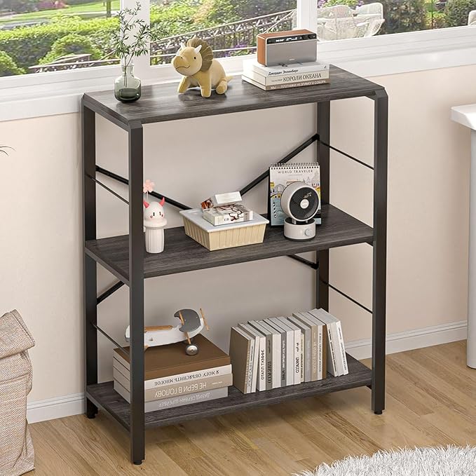 Amazon.com: FOLUBAN Industrial Small Bookshelf, 3 Tier Low Short Book ...