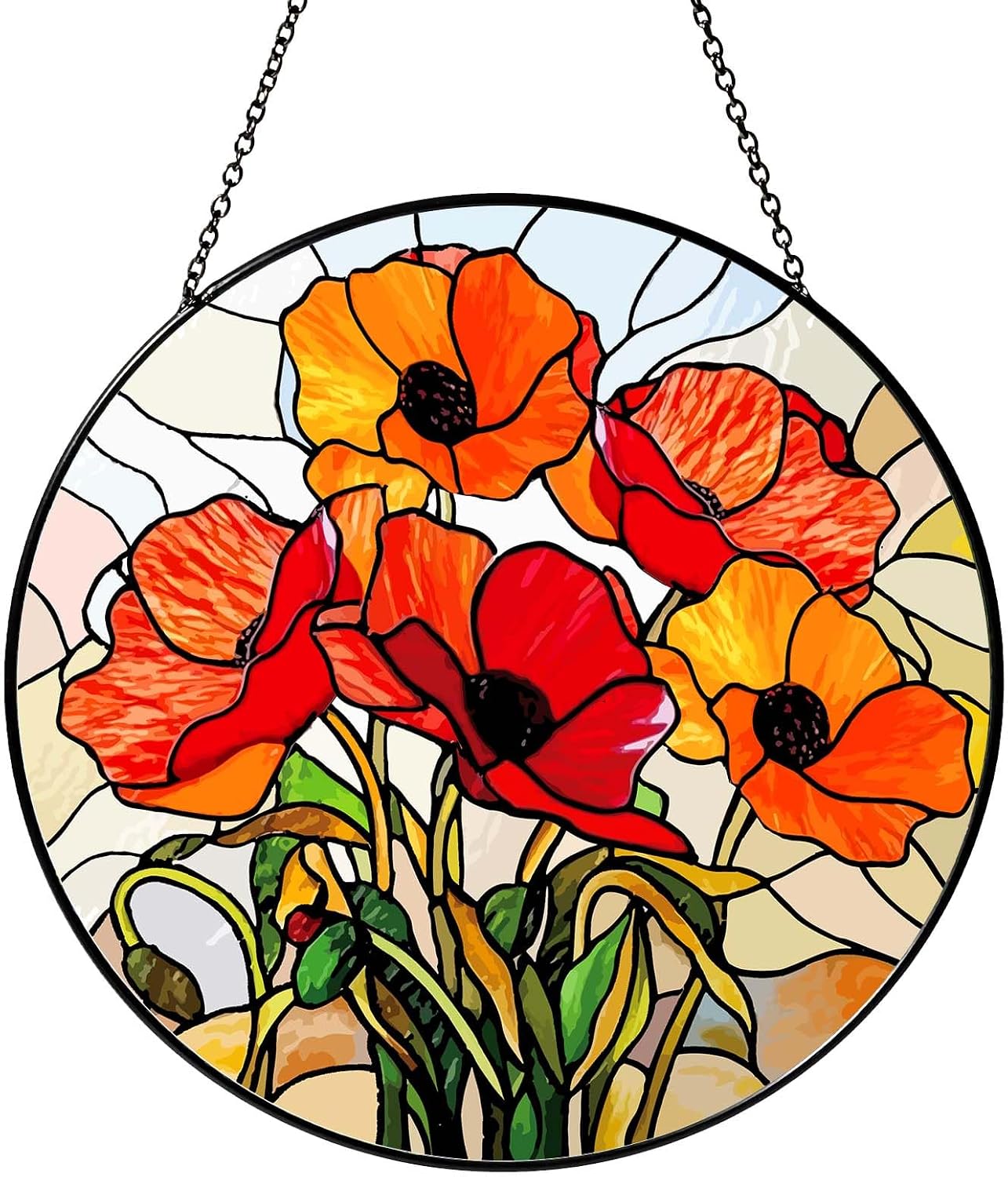 Amazon.com: California Poppy Forest Sun Catcher 7.8'' Stained Glass ...