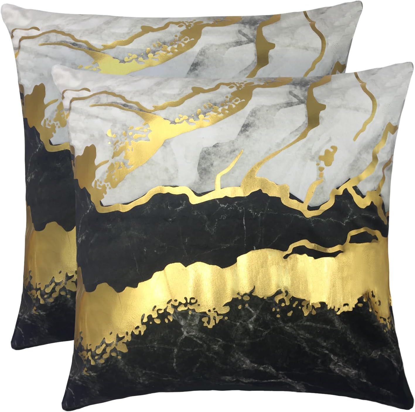 HOSTECCO Black Grey Gold Cushion Covers 45x45 cm Set of 2 Gold Foil ...