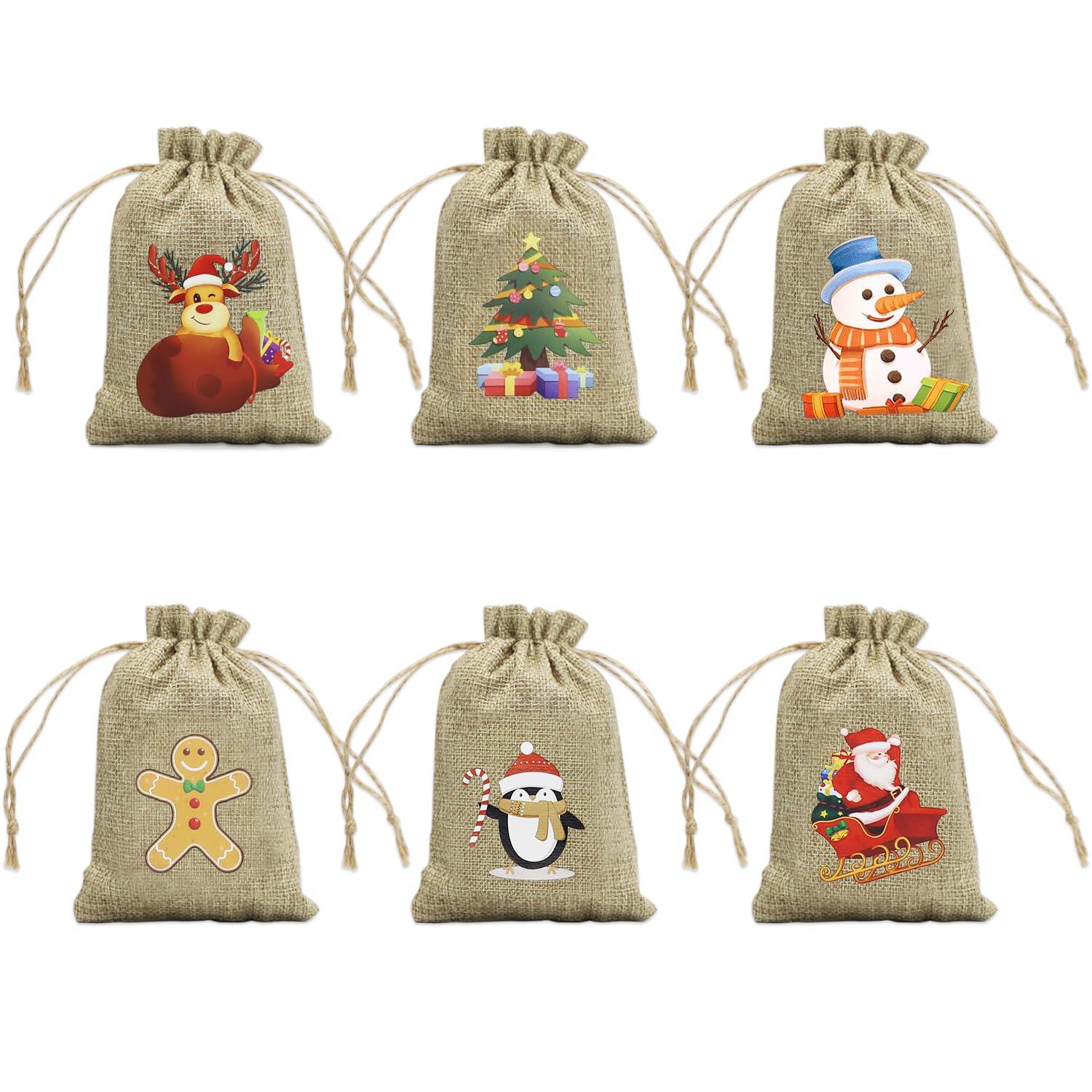 Christmas Jute Burlap Gift Bags, 6pcs Christmas Drawstring Gift Bags ...