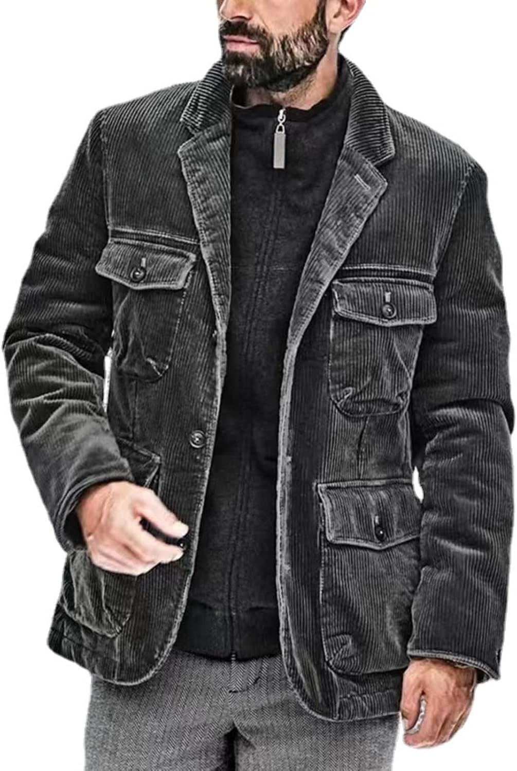 Veste vintage en velours côtelé pour homme - Style décontracté - Solide ...