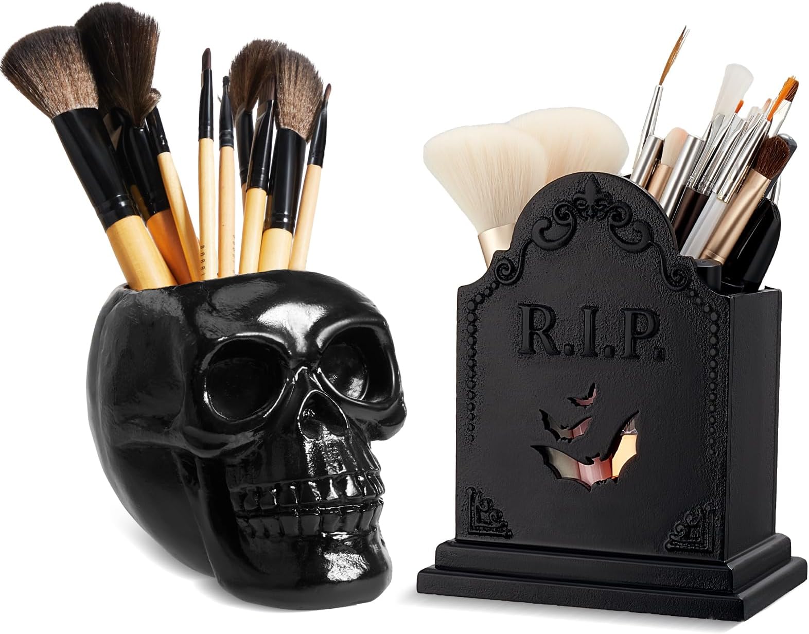 Amazon.com : Fulmoon 2 Pcs Gothl Makeup Brush Holder Skull Tombstone ...