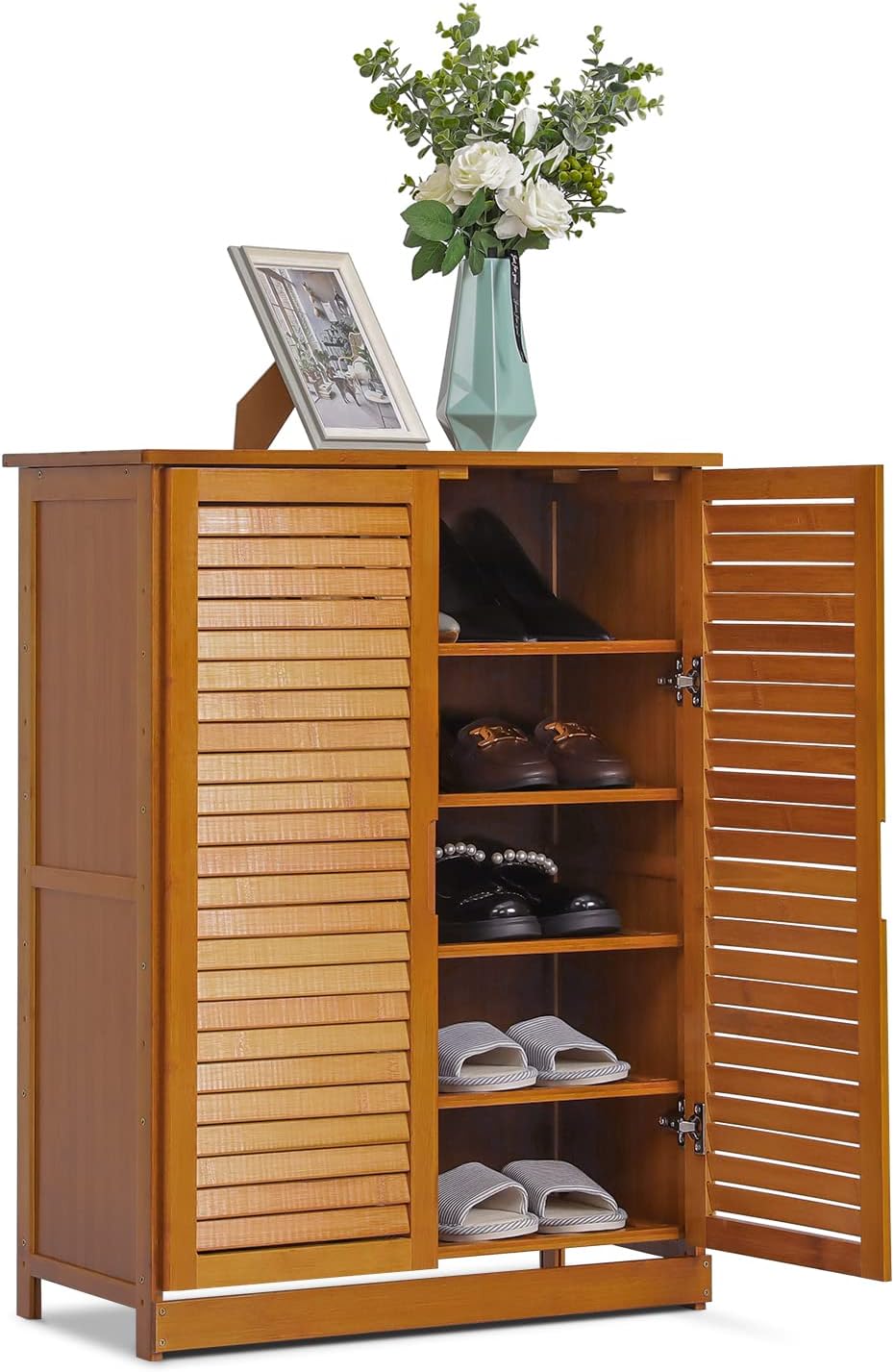 Amazon.com: Magshion 5 Tier Bamboo Shoe Storage Cabinet with Shutter ...