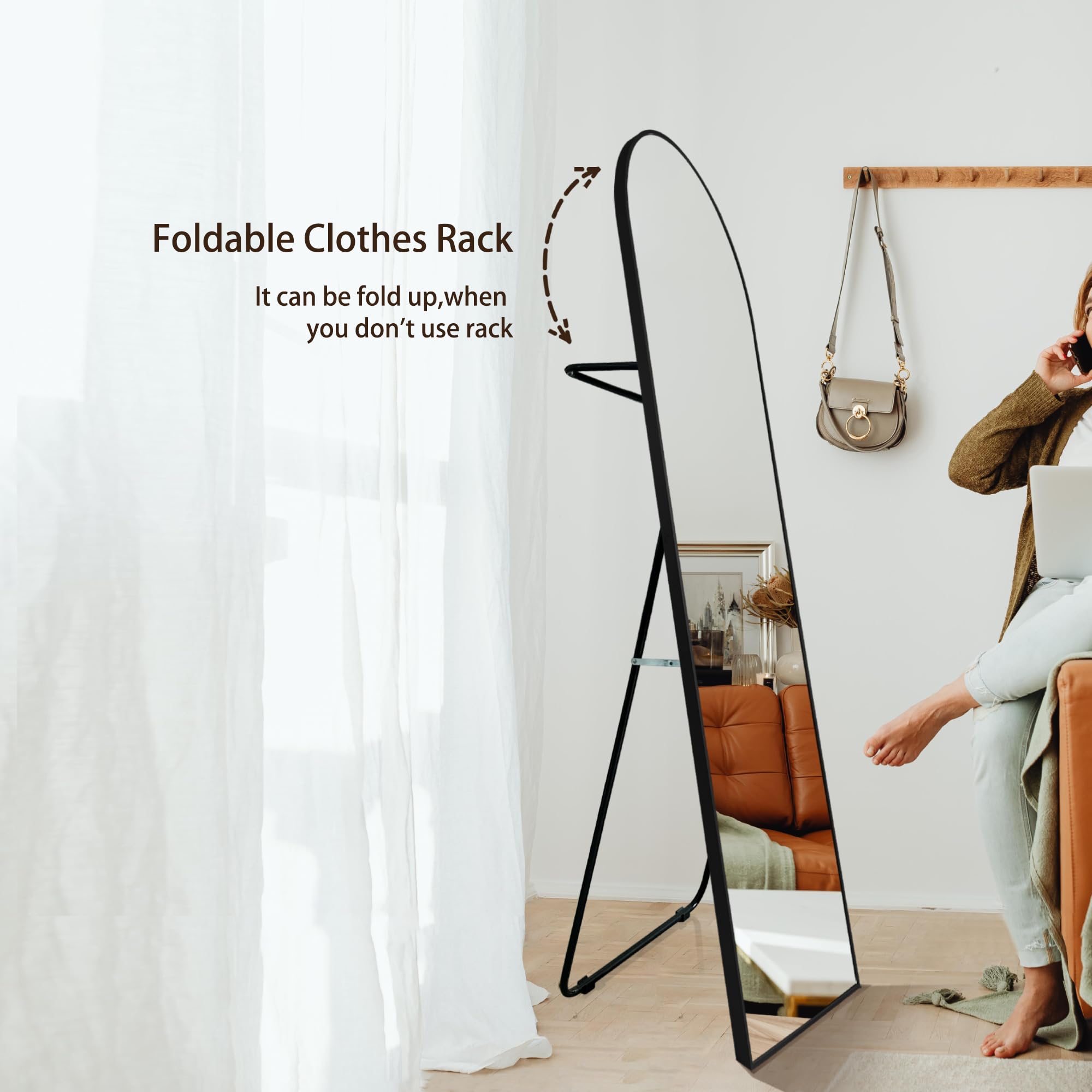 TRAHOME Arched Full Length Mirror with Foldable Clothes Rack,Large ...