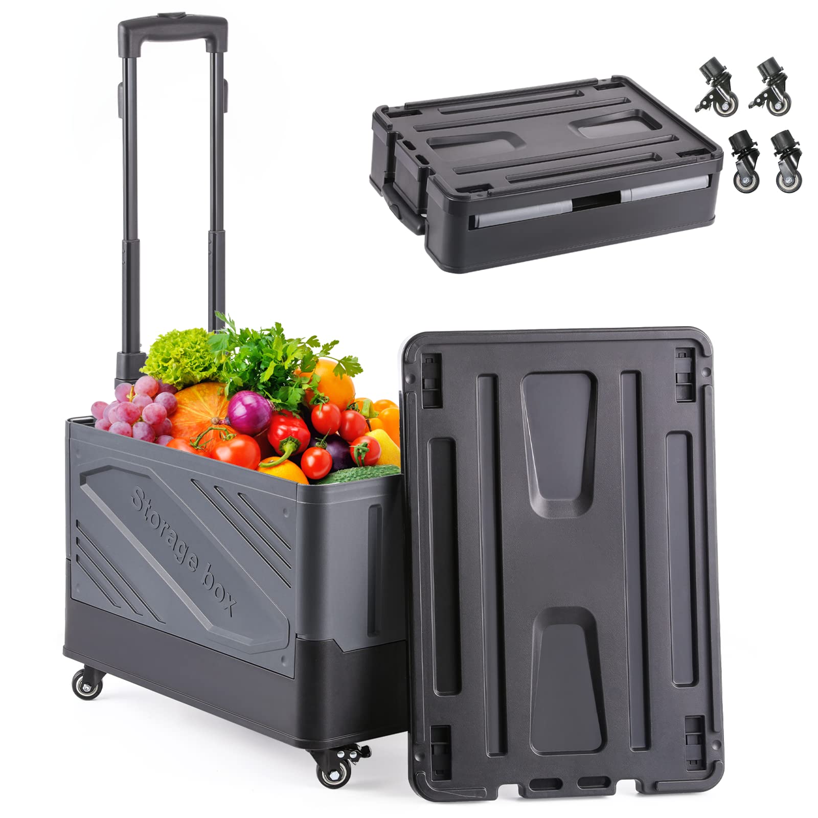 GOLDCAN Collapsible Utility Cart, Foldable Rolling Crate with Removable ...