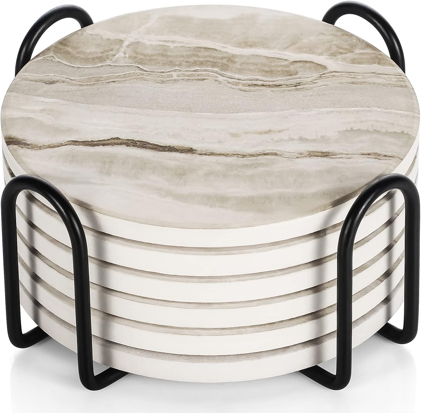 Amazon.com | Thirstystone 4 Pack Natural Black Marble Round Coasters 4 ...