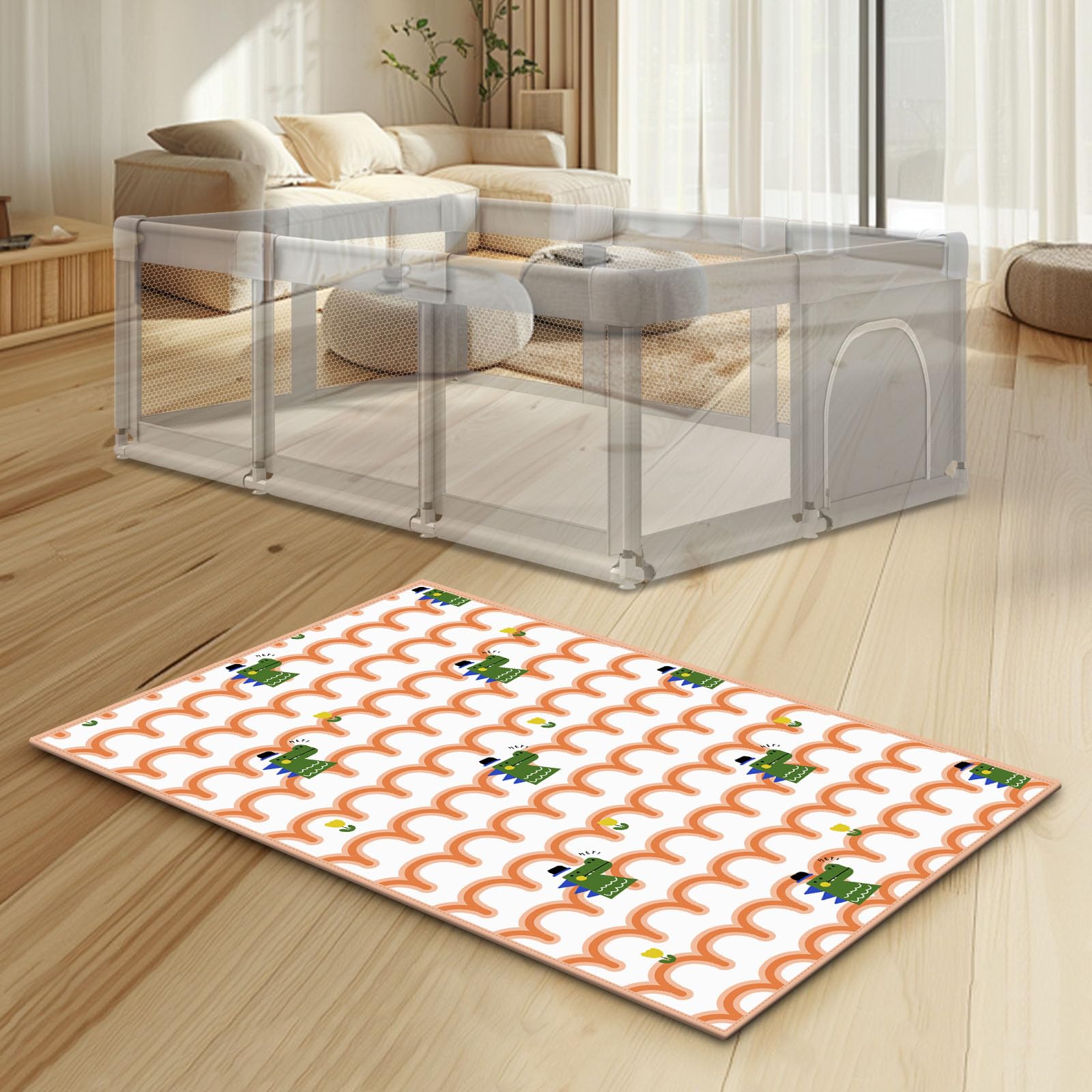 Fshibila Baby Playpen Mat, 74" × 50“ Baby Play Mat for Floor, Baby ...