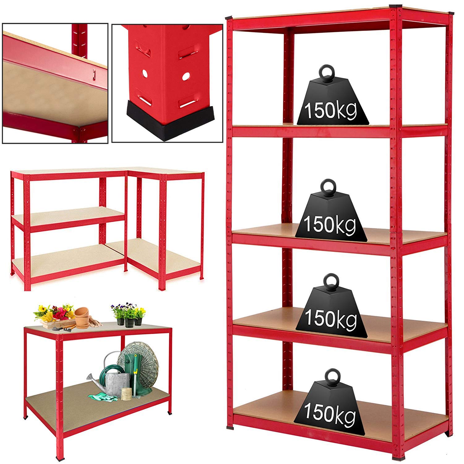 Buy Safekom 5x 5 Tier Shelving Rack 1.5M Tall 150cm H x 70cm W x 30cm D ...