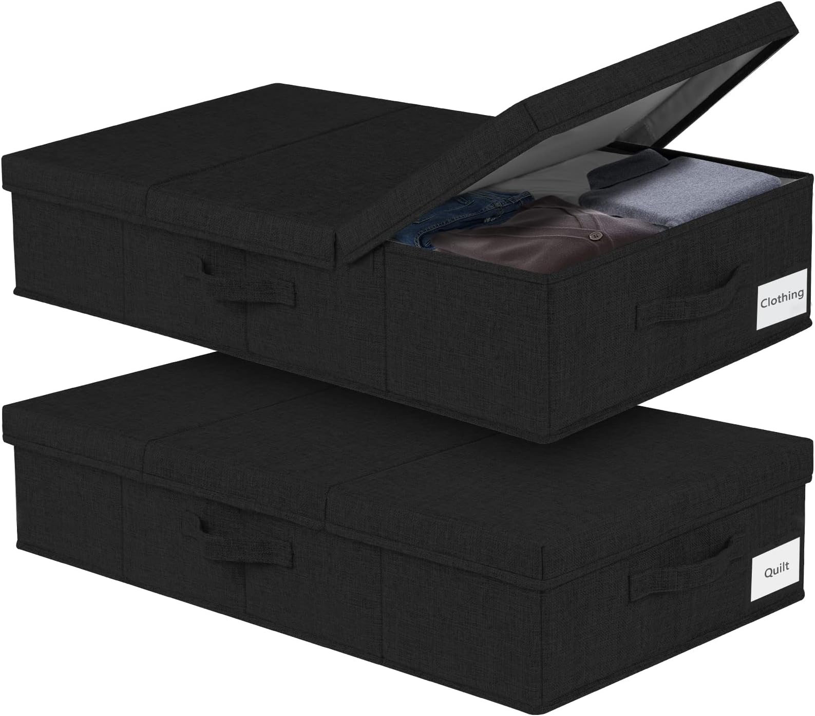 EHC Set of 2 Underbed Storage Box Chest Basket With Lid - Black ...