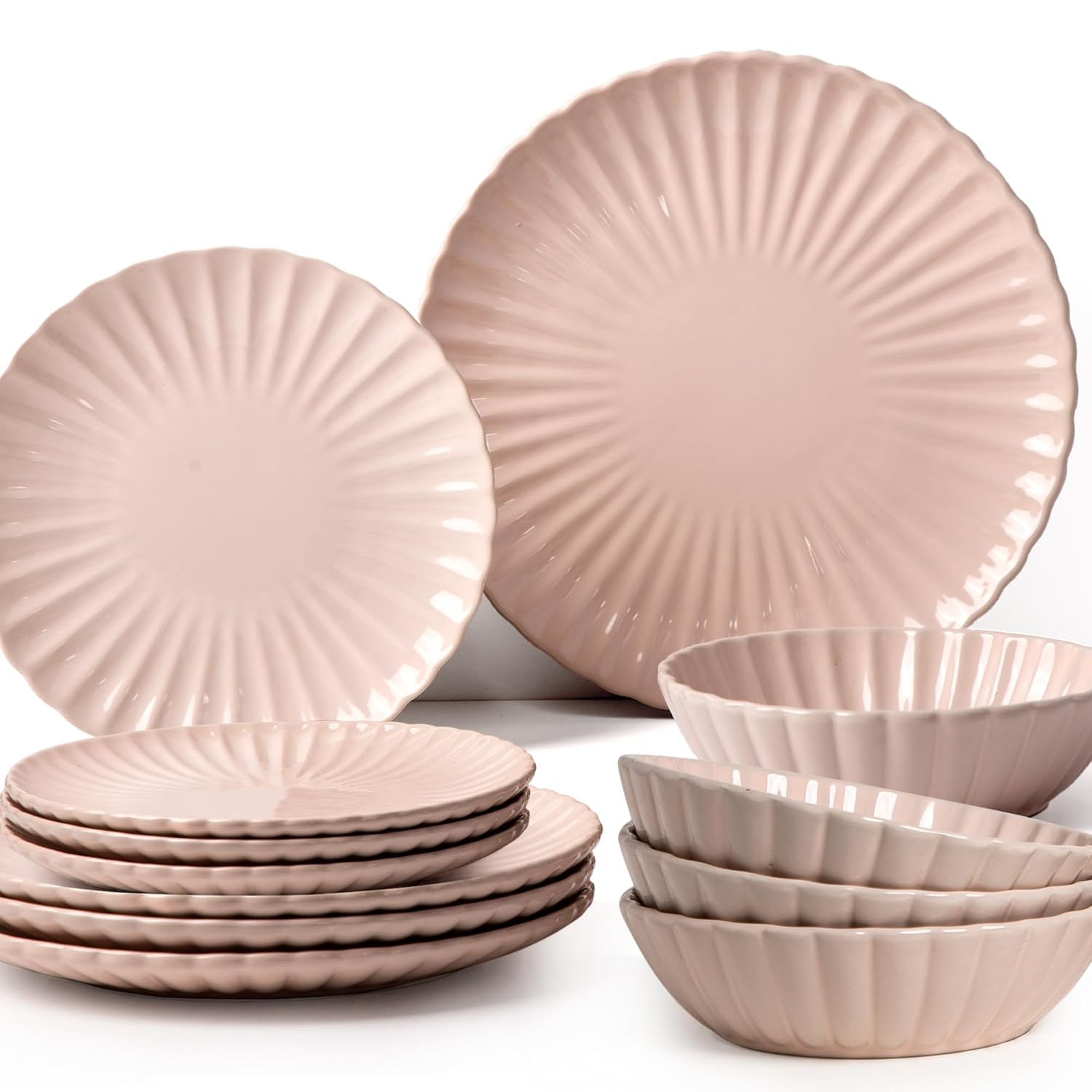 Anko Scalloped 12 Pieces Solid Dinner Set|Premium Crockery For Dining ...