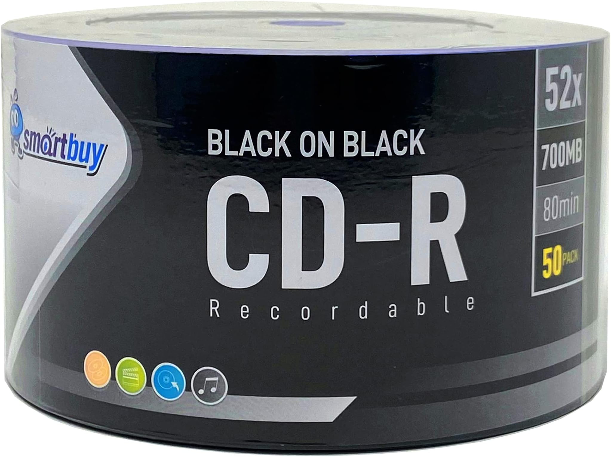 Amazon.com: 50 Pack Smartbuy CD-R 52X 700MB 80 Mins Double Side Black ...