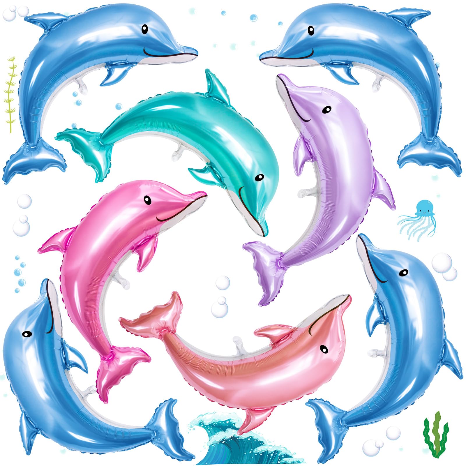 Amazon.com: 8PCS Dolphin Balloons Foil, 45IN Large Dolphin Balloons for ...
