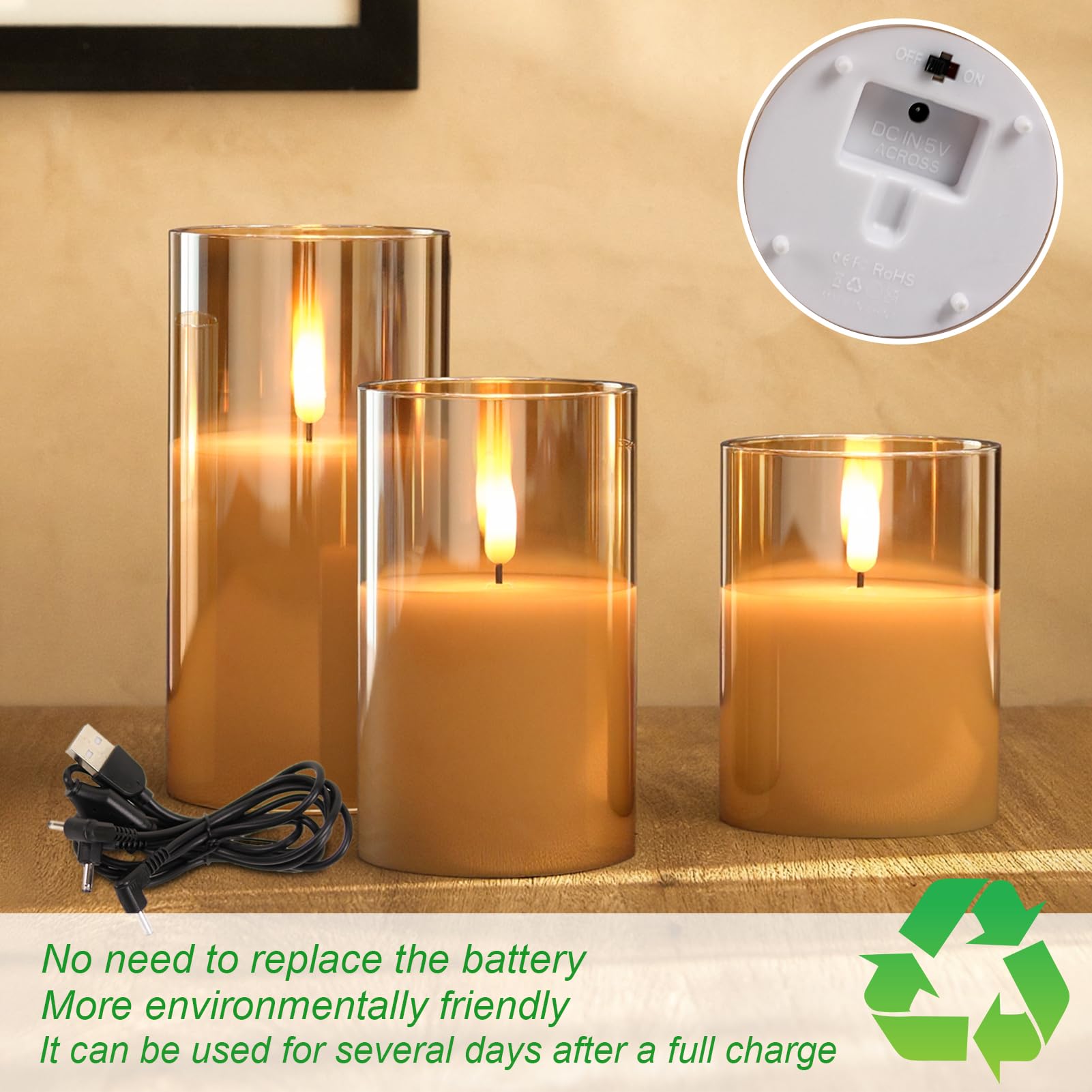Snapklik.com : GenSwin Rechargeable LED Flameless Flickering Glass Candles